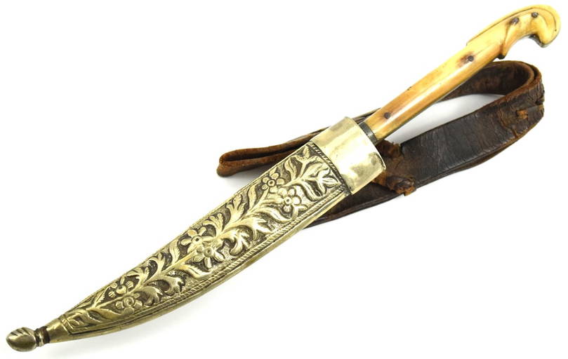 Ottoman Empire, 18th Century Knife With Encrusted Silver Mounted Scabbard