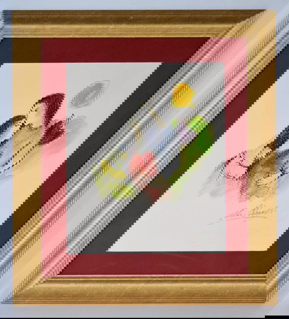 Marc Chagall Lovers Original Ink And Wash Auction