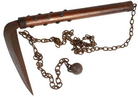 Scarce Antique Japanese Ninja Iron Pick Mace Weapon On Its Original Red ...