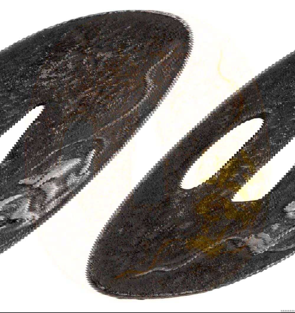 Antique Very Old Japanese Samurai Sword Iron Tsuba With Relief Brass ...