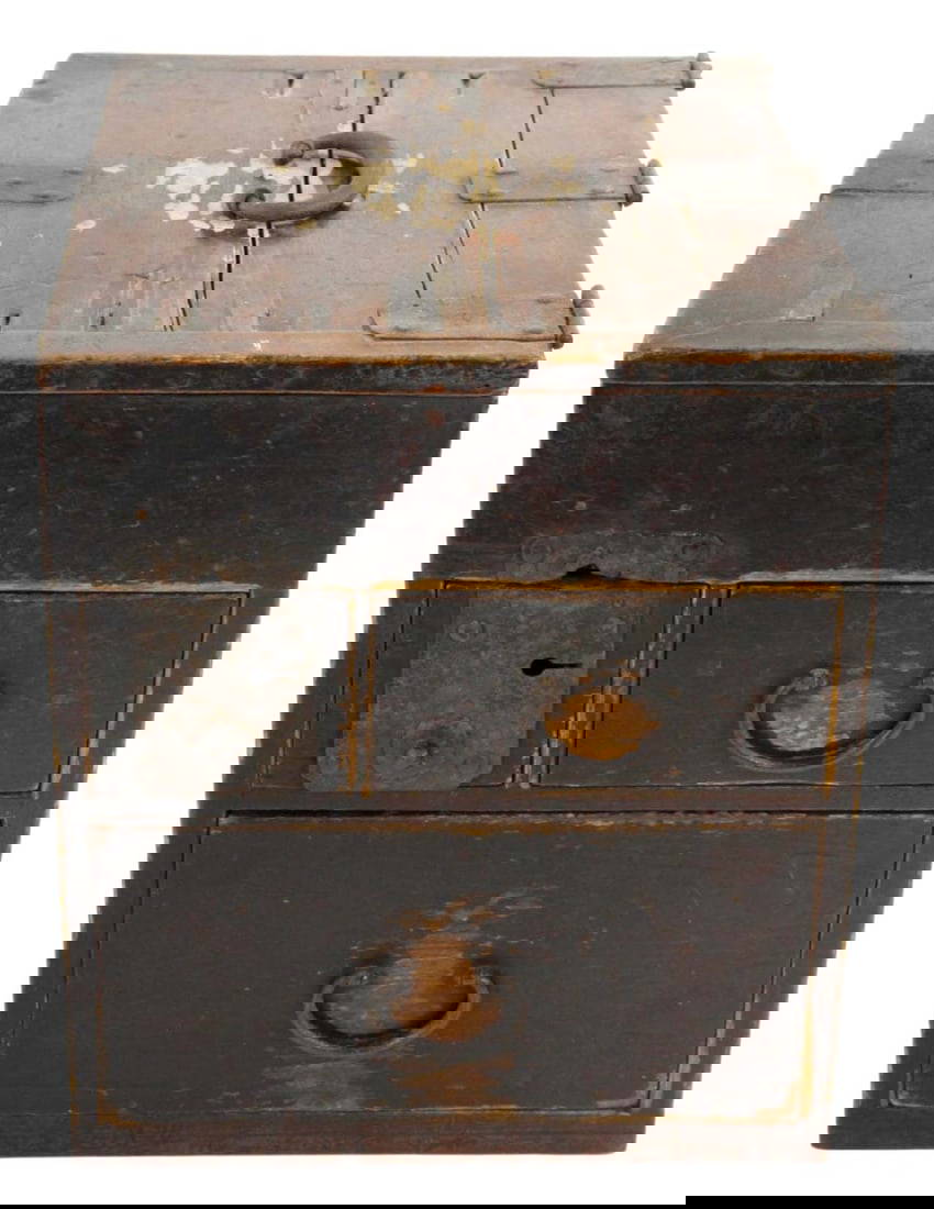 Antique Japanese Shodo Calligraphy Box (kakesuzuri Bako) With A Leaf Of ...