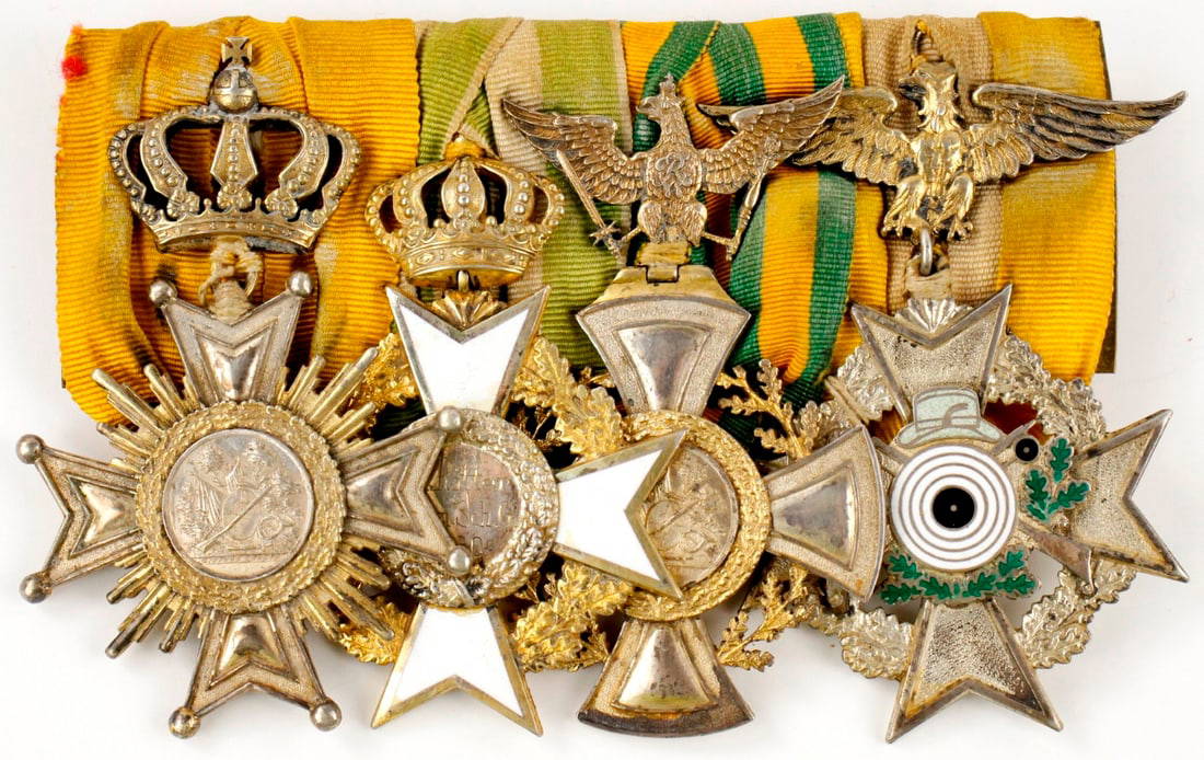 A Bar Of 4 German 1920s. Shooting Award 800 Silver Medals. Auction