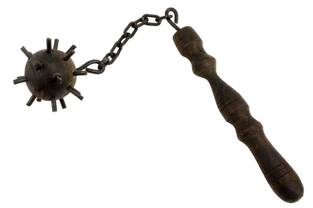 Victorian Era Medieval Style Flail Mace Of Hard Wood And Iron. Auction