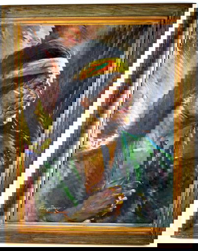 American Cyrus Afsary Indian Man With Rifle Painting