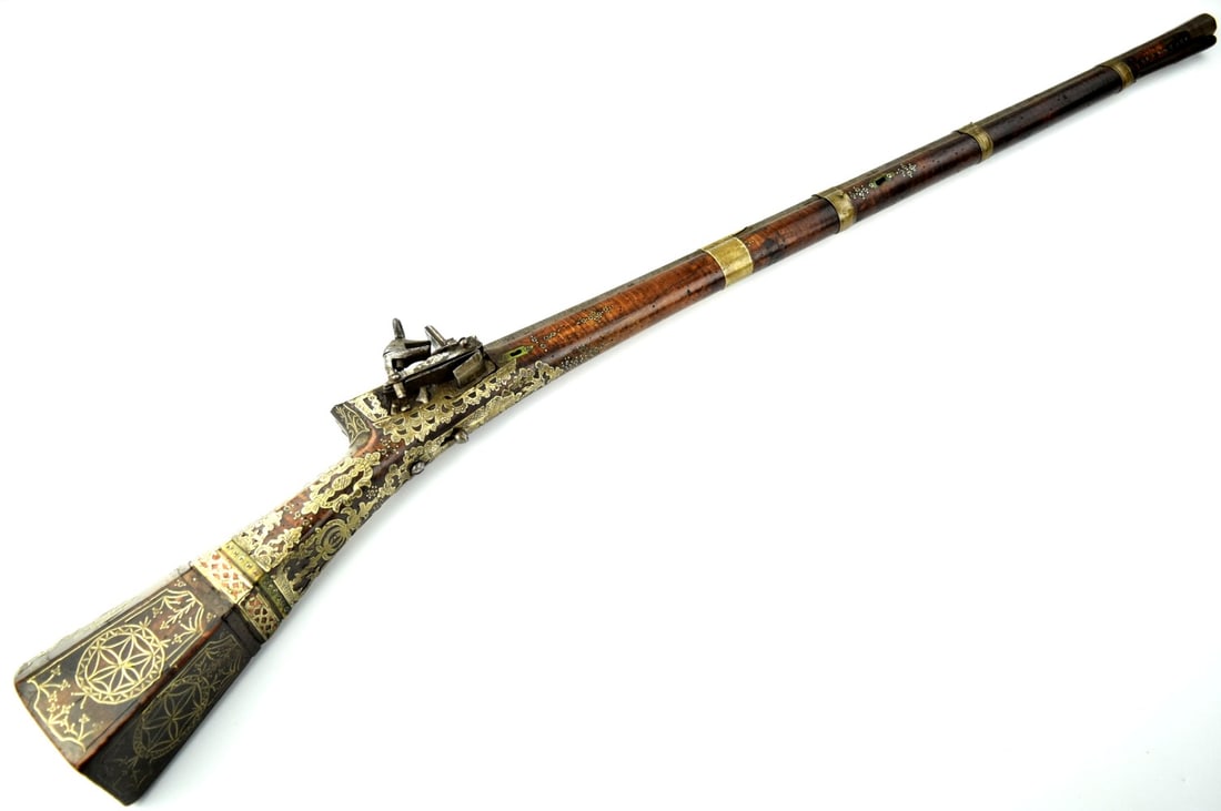 Very Good 18th-19th C. Ottoman Turkish Tufek Flintlock Rifle With ...