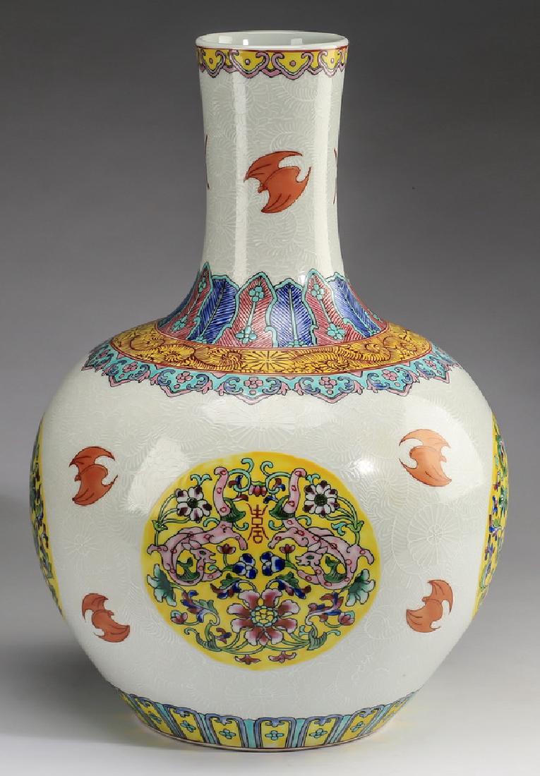 Chinese Fu bat and flower ball vase, 22"h