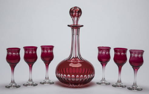 Bohemian Ruby Cut To Clear Crystal Decanter. Auction