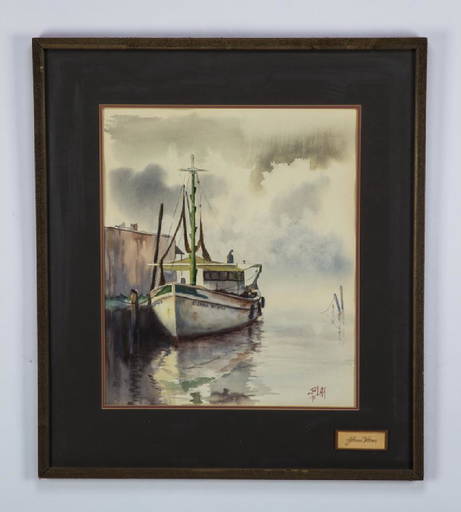 Joe Latil Signed W/c Of 'glenna Weems' Shrimp Boat