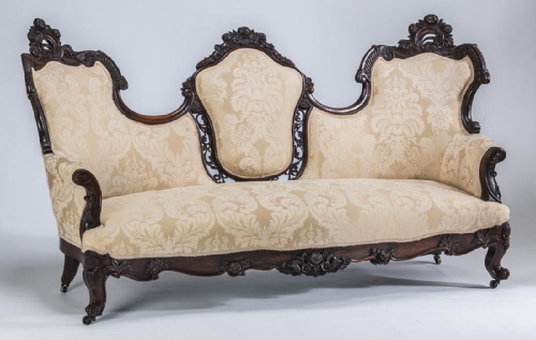 19th c. Rococo Revival three seat settee, 73"l