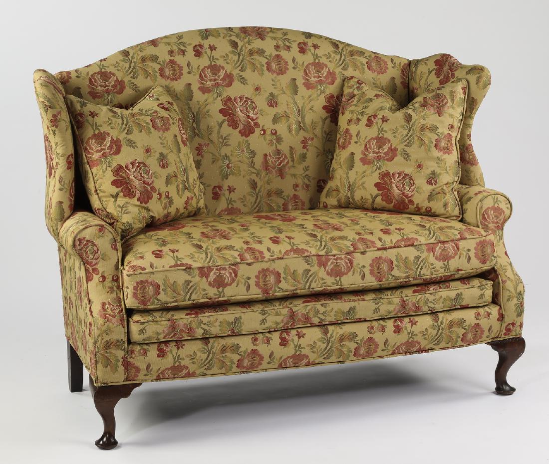 19th c. Federal wingback settee w/ later upholstery