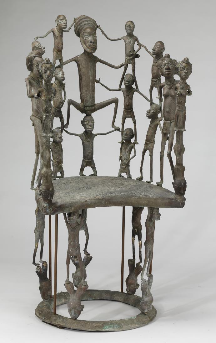 West African figural bronze judgement chair, 51"h