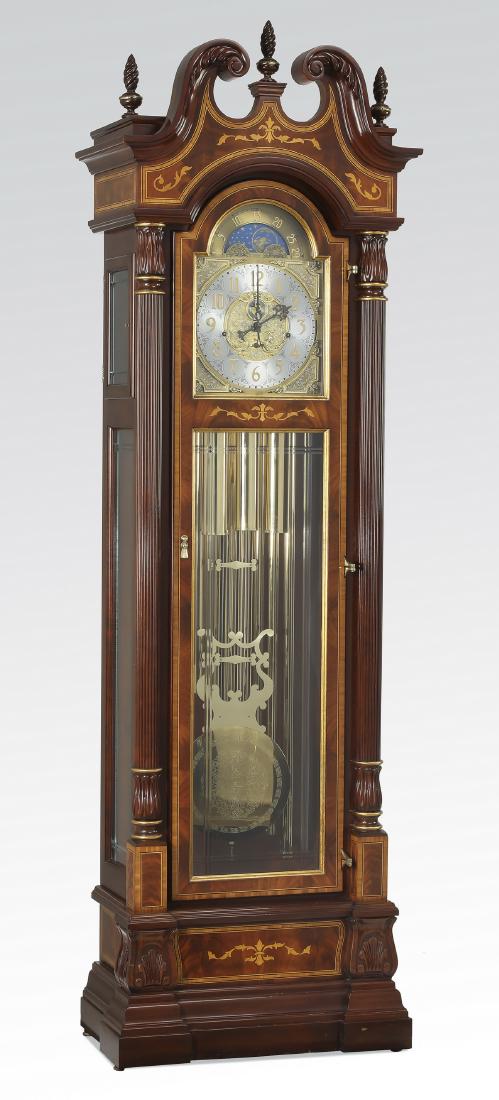 Charles R. Sligh 9 Tube Marquetry Tall Case Clock