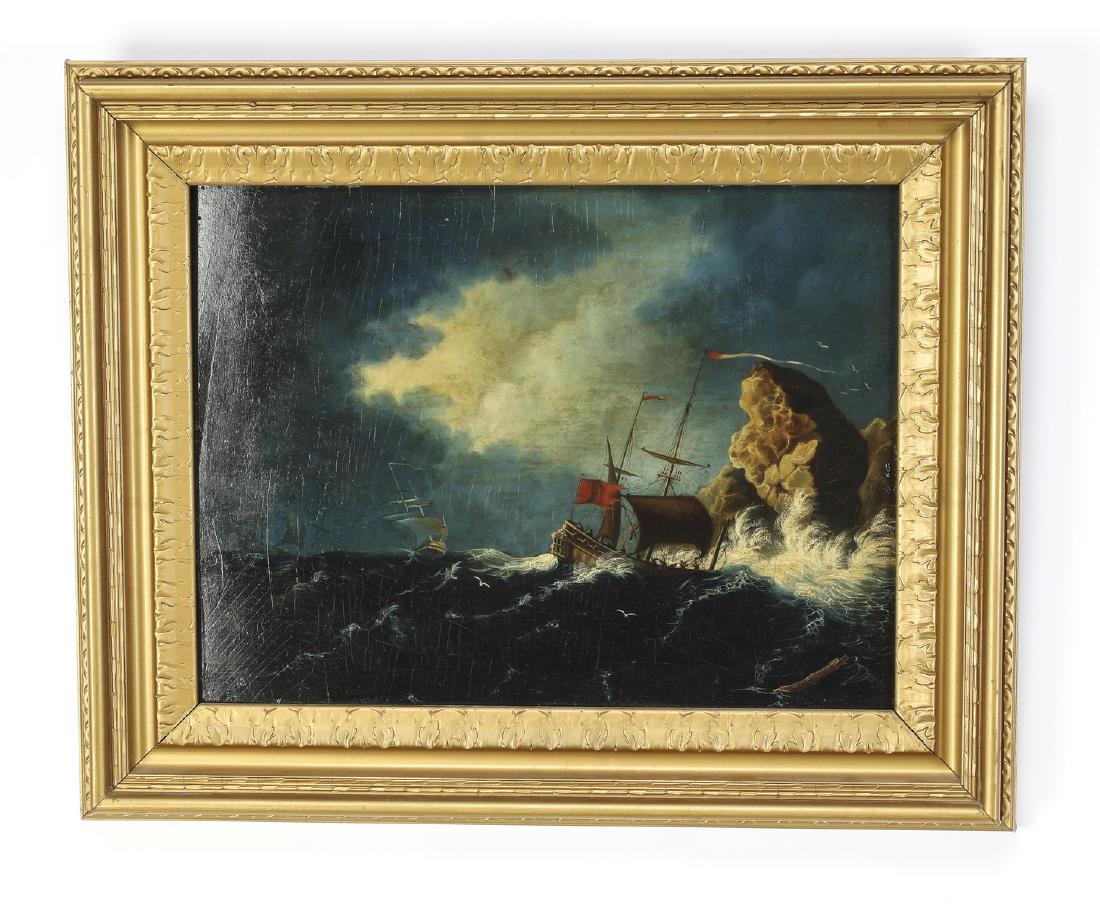 William LeStrange signed O/p 'Vessels in Storm,' 1825