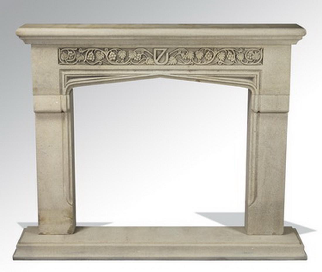 Gothic Revival style carved limestone mantel