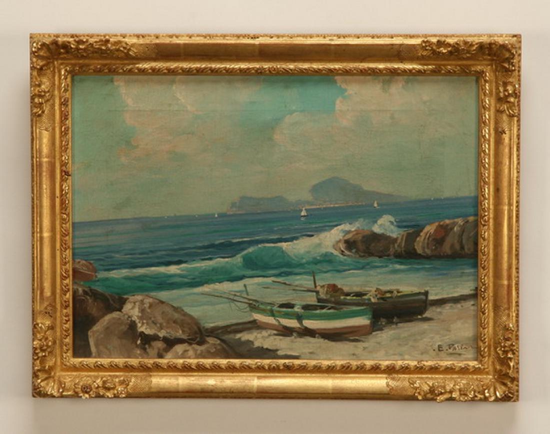 E. Pasini (Italian) signed O/c seascape, 19th c.