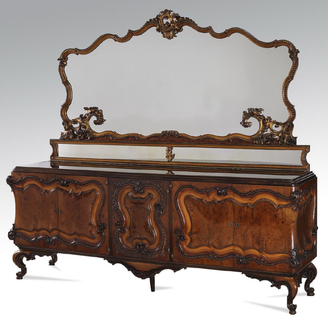 Italian Rococo style carved walnut buffet w/ mirror