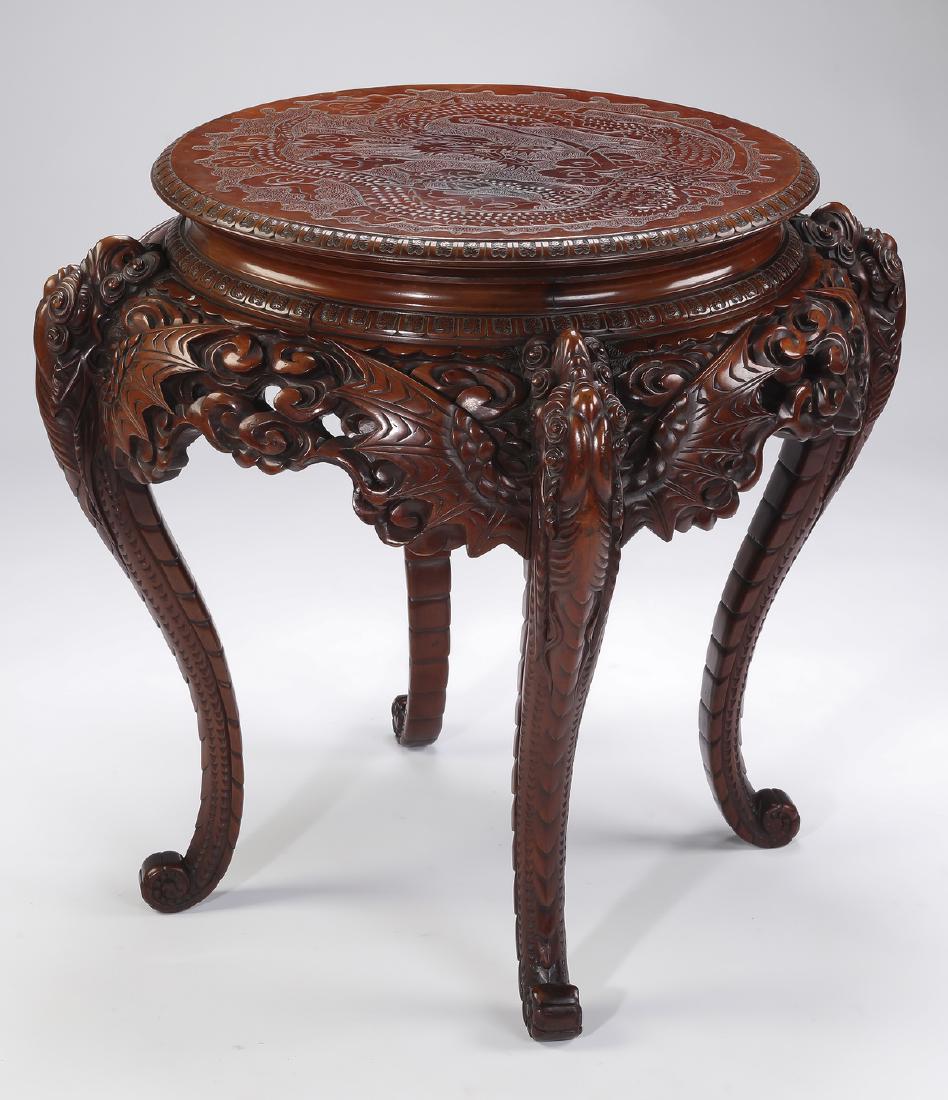 Chinese carved mahogany dragon side table