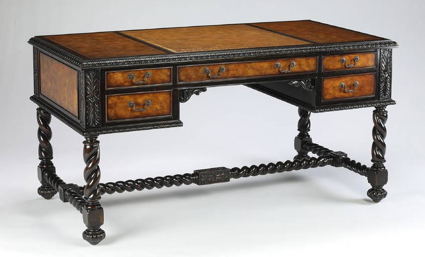 Maitland Smith Burl And Leather Partner's Desk