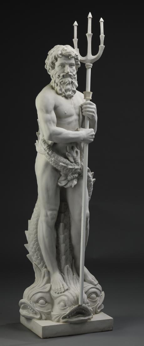 Composition sculpture of Poseidon & dolphins, 59"h