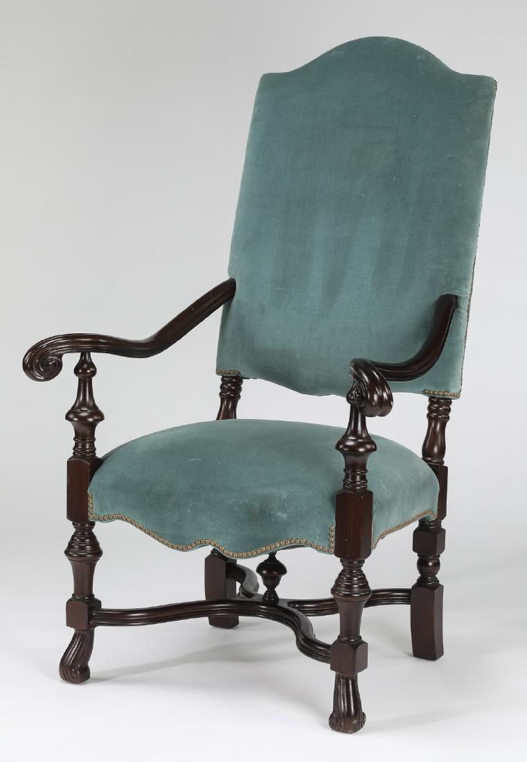 William and Mary style oak armchair, 53"h
