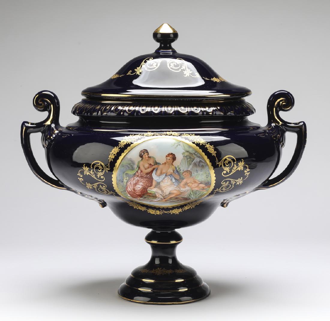 Hand painted Limoges urn w/ goddesses, 14"h