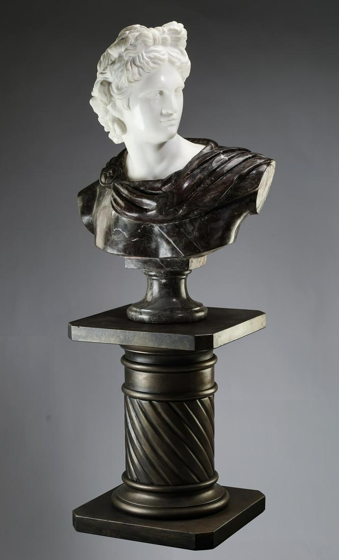 Carved marble bust of Apollo Belvedere w/ pedestal - Aug 10, 2019 ...