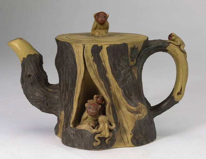 Chinese Yixing Monkeys In A Zitan Tree Teapot