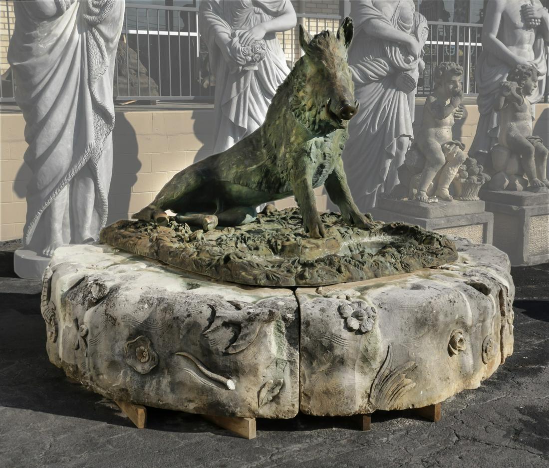 Florentine style bronze boar fountain, limestone base - Mar 15, 2020 ...