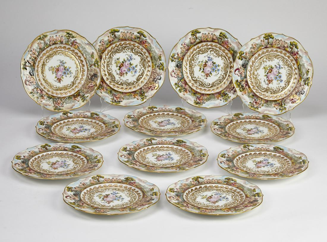 (12) Capodimonte Hand Painted Porcelain Plates