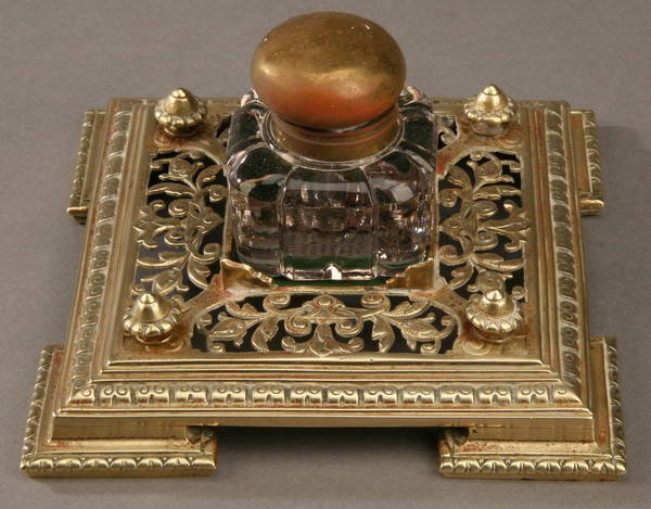 19th C. English Inkwell On Bronze Base