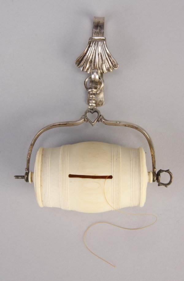 19th c. Victorian ivory sewing thread caddy
