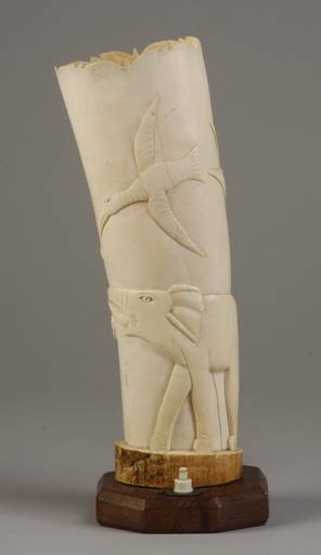 20th C. Carved African Ivory Tusk Table Lamp