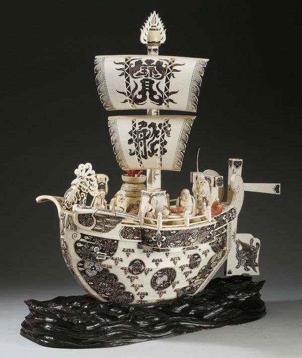 19th c. Japanese carved ivory ship