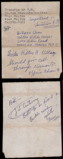 Elvis Presley Signed And Annotated Hilton Paper