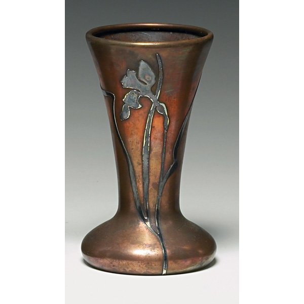 Heintz Vase, Flaring Form, Sterling On Bronze