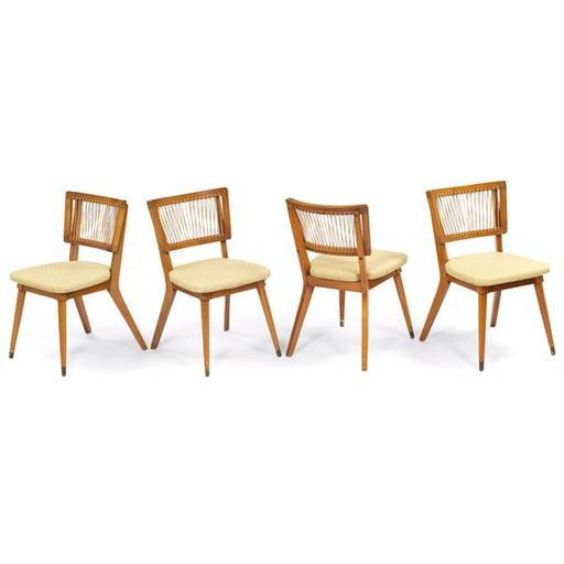 Brown Saltman Dining Chairs, Four, String Backs