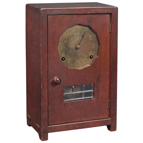 194: Gustav Stickley mantle clock, dove-tail case