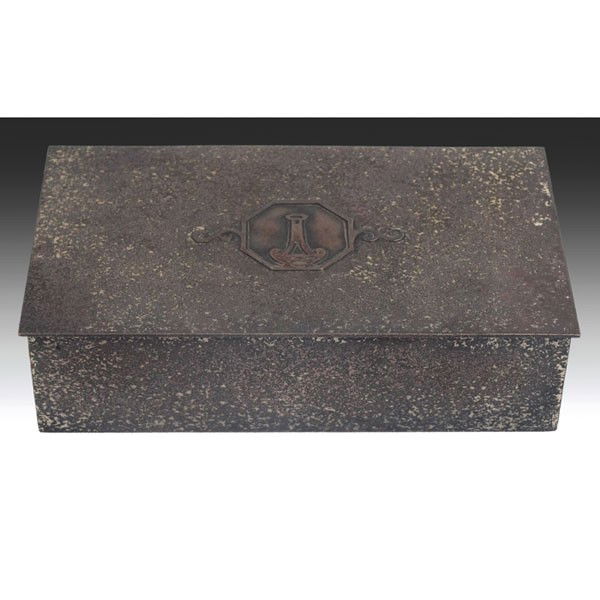 15: Silver Crest box, in sterling decorated bronze, sig