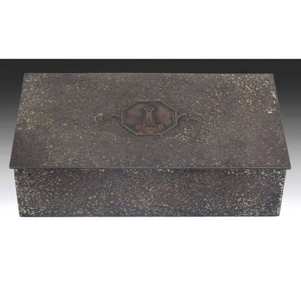 15: Silver Crest box, in sterling decorated bronze, sig