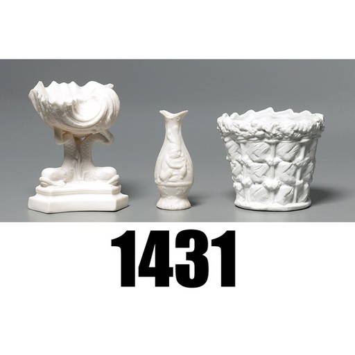 Parian Ware Compote, Three Fish W/parian Ware Vas