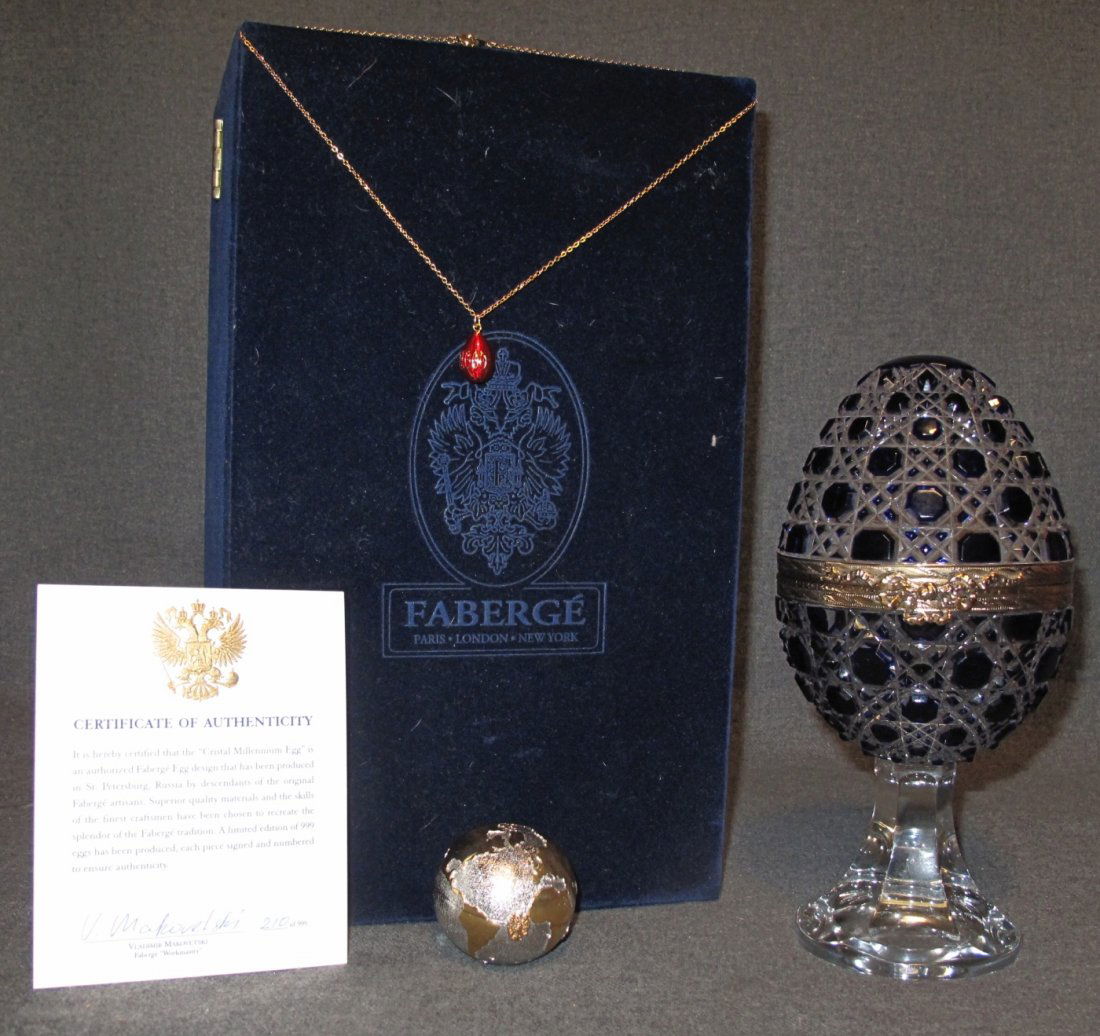 Faberge Crystal Cobalt Cut To Clear Millennium Egg