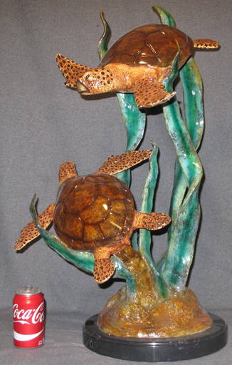 Bronze Sea Turtles Sculpture On Marble