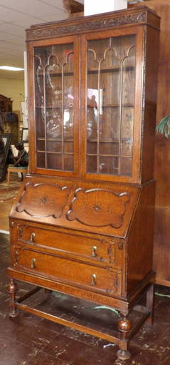 Antique English Oak Secretary Bookcase