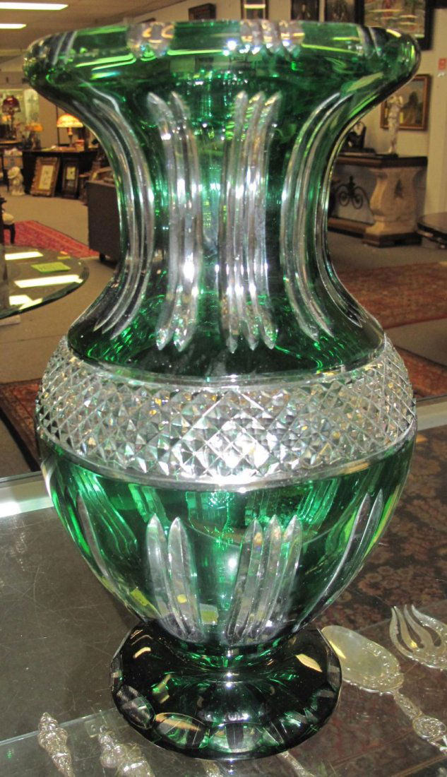 Emerald Green Cut European Crystal Vase
