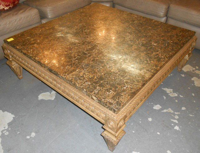 Large Contemporary Marble Inlaid Coffee Table