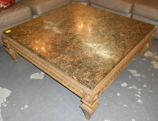 Large Contemporary Marble Inlaid Coffee Table