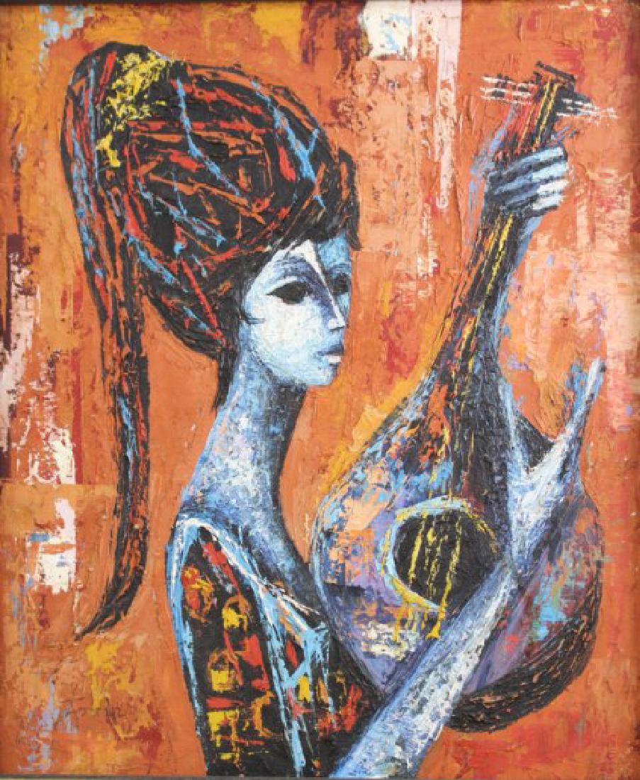Ivan Tovar,Girl with Mandolin, Oil on Canvas"