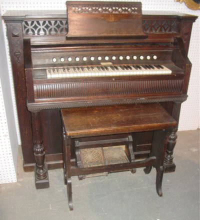Victorian Oak Gothic Style Organ & Bench