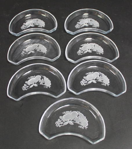 7 Val St. Lambert Etch Crystal Condiment Trays