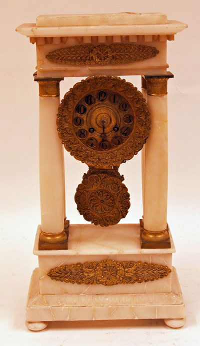 261: White Alabaster Clock with Bronze Mounts
